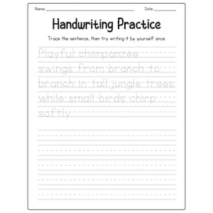 Handwriting Practice Sentences: Trace & Write Printable Worksheets (PDF ...