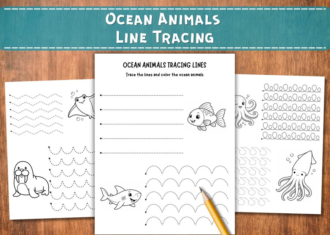 Ocean Animals Line Tracing & Coloring Worksheets | Preschool Fine Motor ...