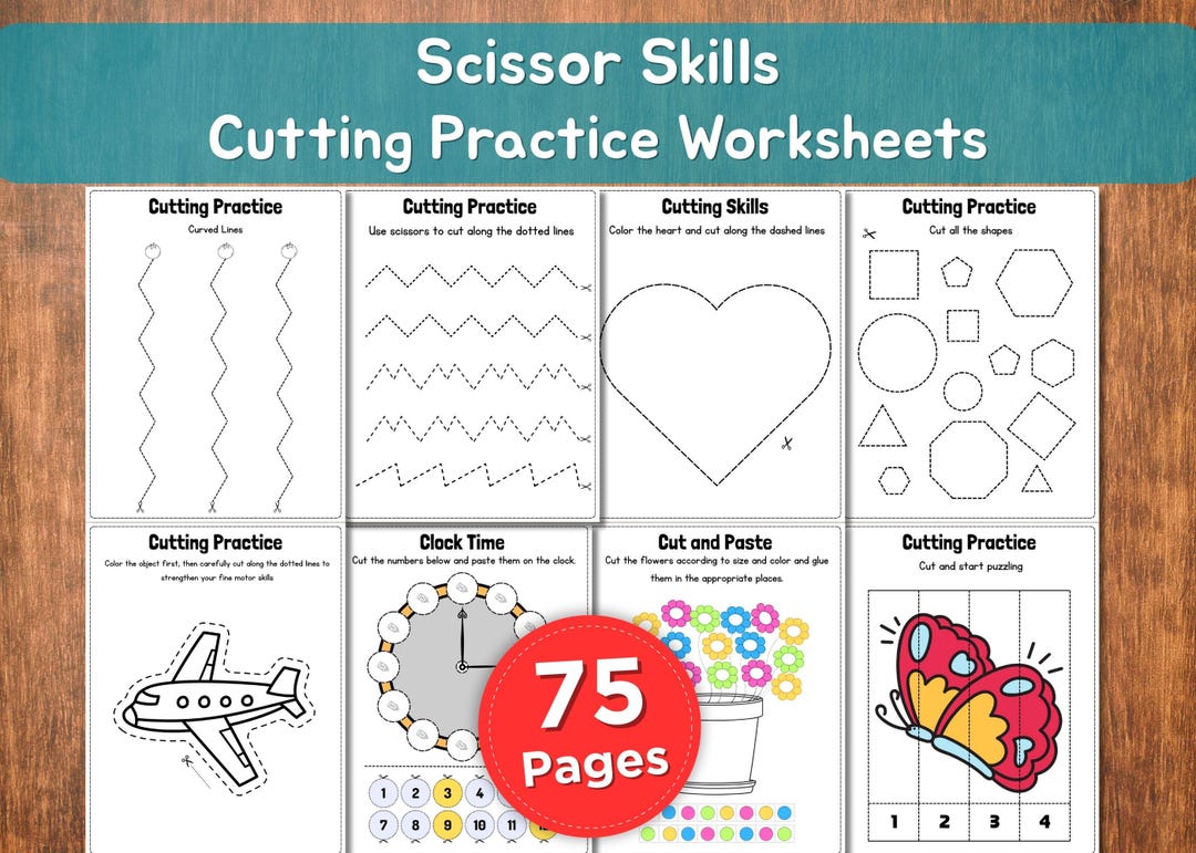 Scissor Skills | Cutting Practice | 75 Printable Worksheets | Preschool ...