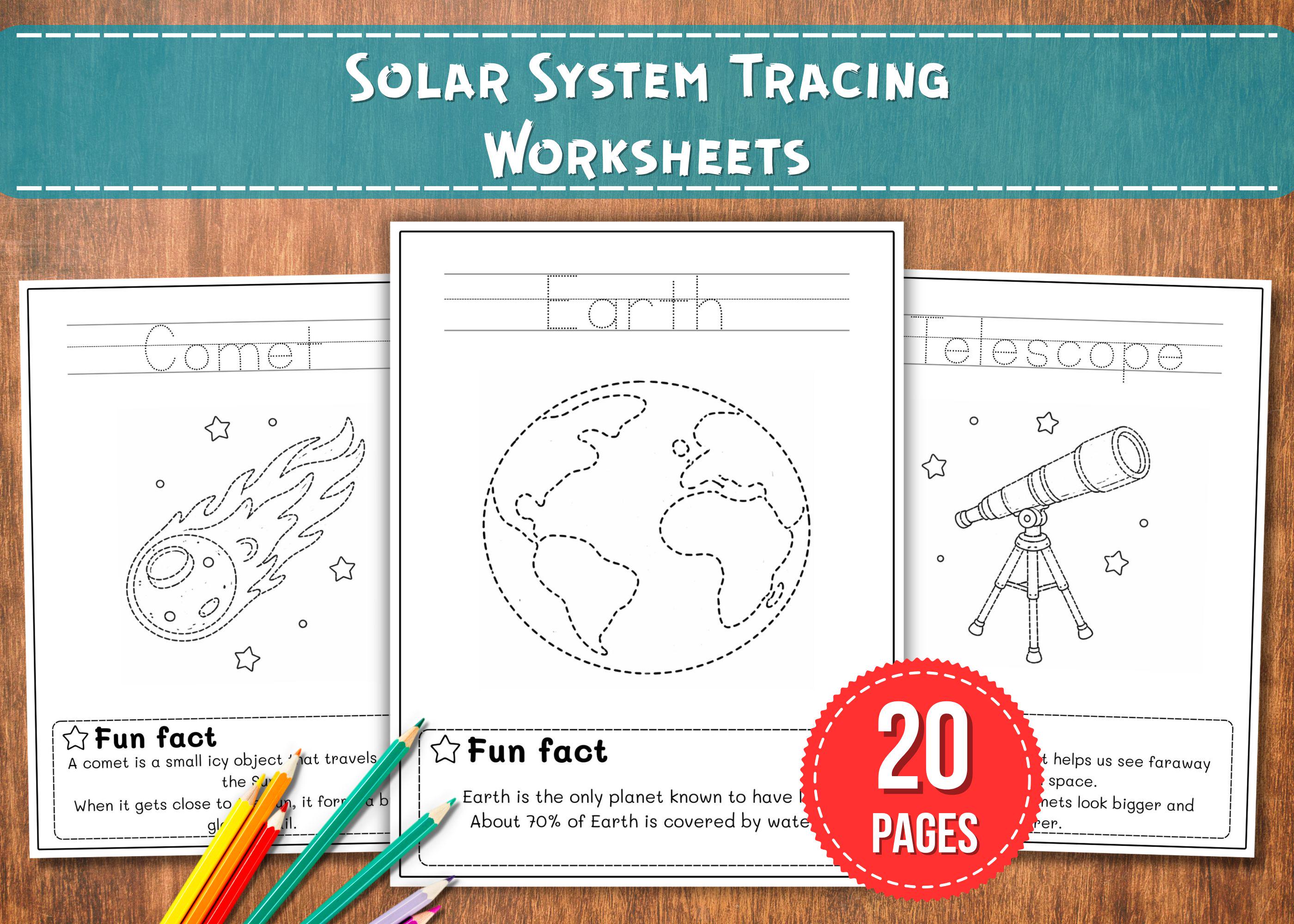 Solar System Tracing Worksheets for Kids | Planet Tracing & Coloring ...
