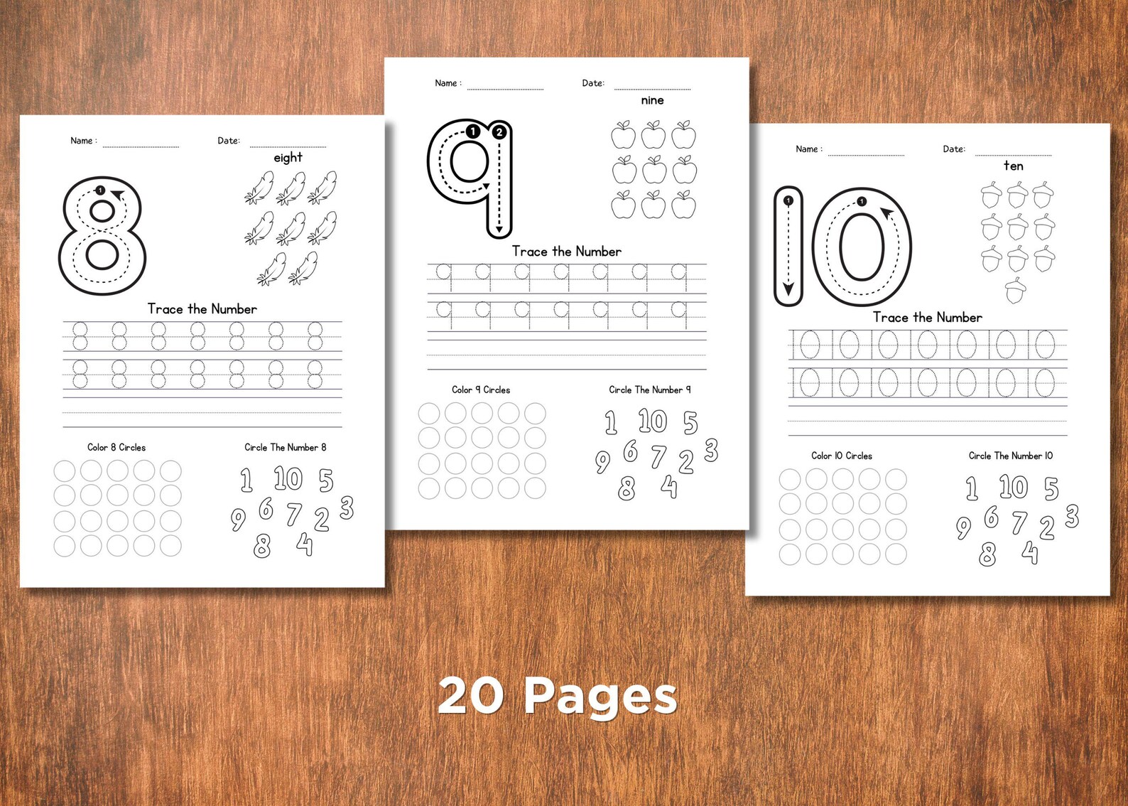 1-20 Number Tracing Worksheets | Preschool & Kindergarten Handwriting ...