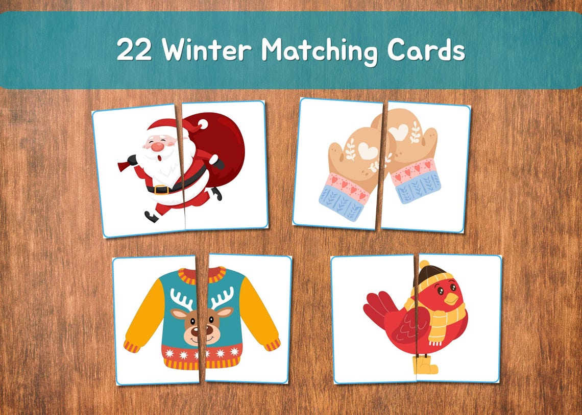 Winter Matching Cards | 22 Printable Match Cards | Cut and Match ...