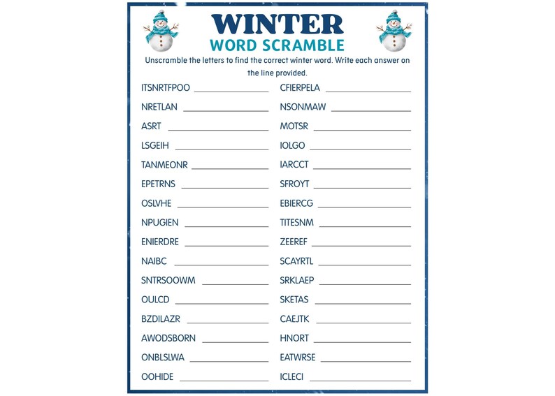 Winter Word Scramble Printable With Answers | Winter Vocabulary Game ...