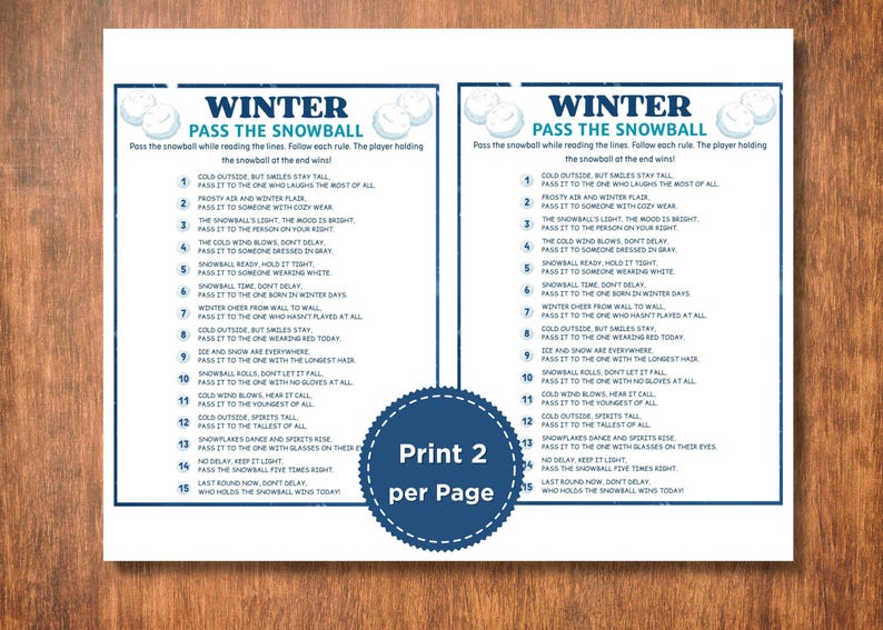 Winter Pass the Snowball Game Printable | Holiday Party Game for Kids ...