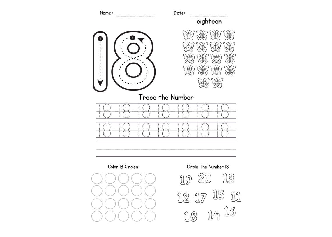 1-20 Number Tracing Worksheets | Preschool & Kindergarten Handwriting ...