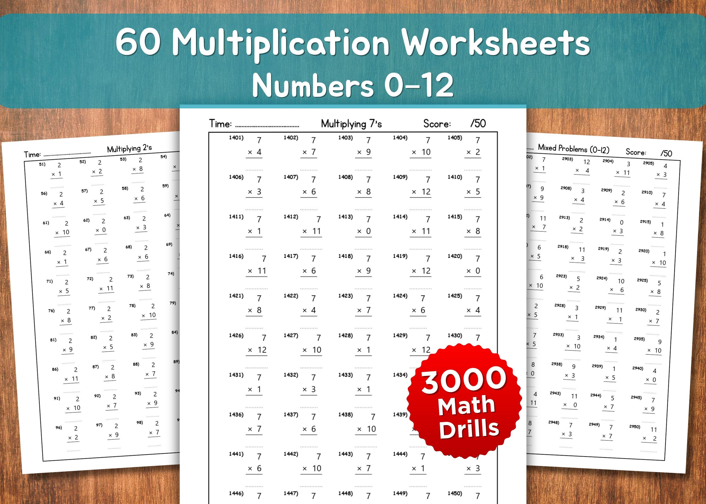 60 Multiplication Worksheets | Times Tables 0-12 | 2nd & 3rd Grade Math ...
