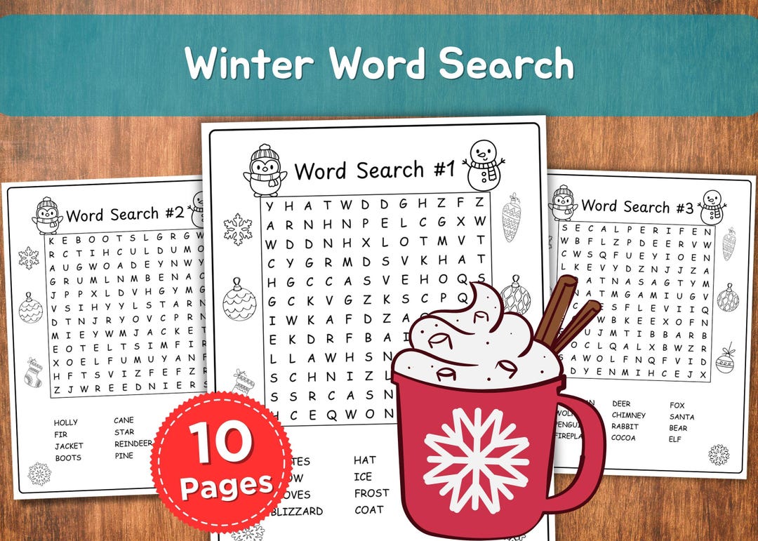 Printable Winter Word Search Worksheets for Kids | 10 Puzzles ...