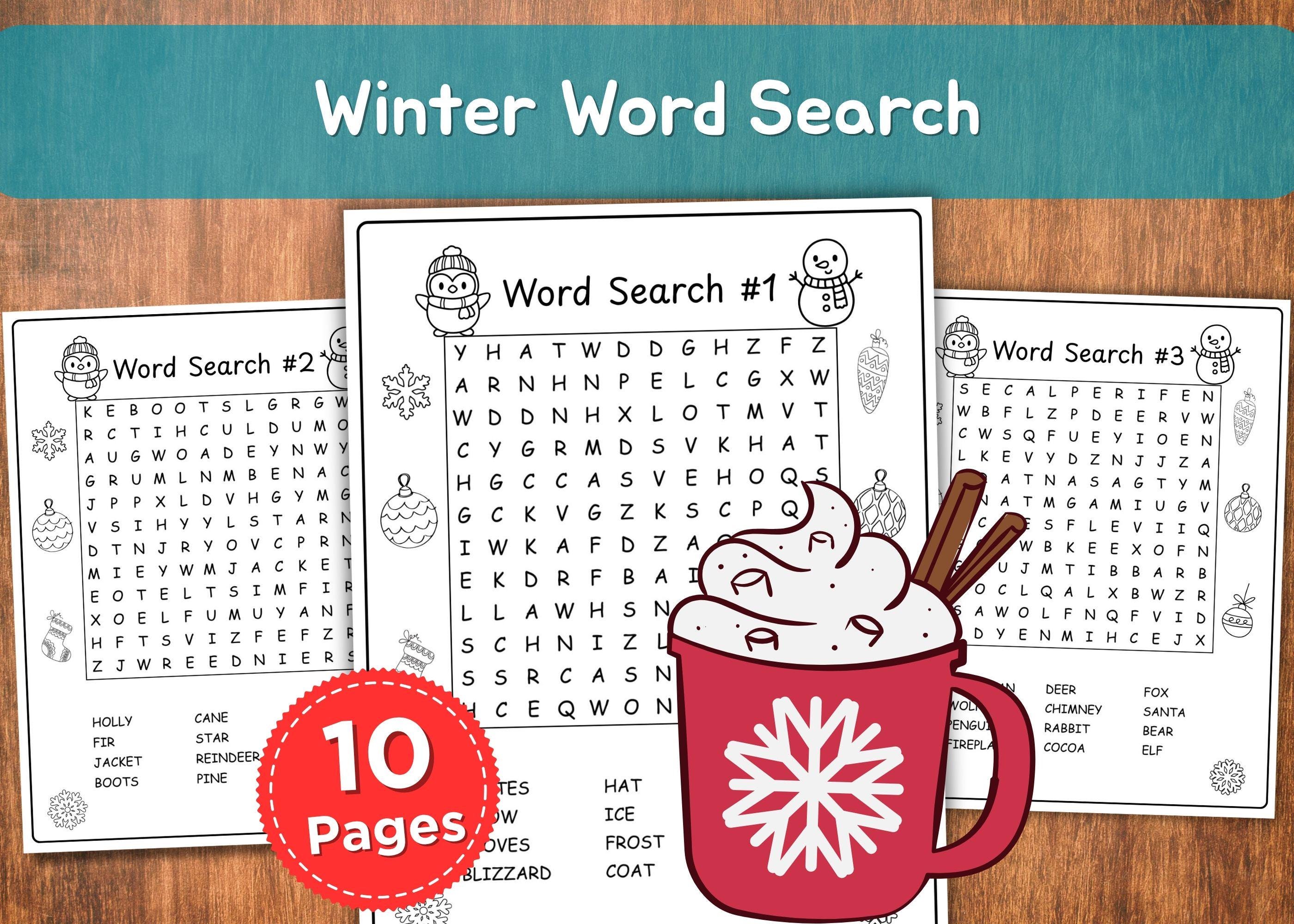 Printable Winter Word Search Worksheets for Kids | 10 Puzzles ...