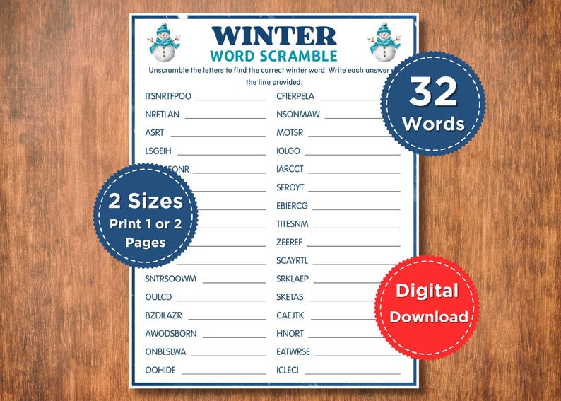Winter Word Scramble Printable With Answers | Winter Vocabulary Game ...
