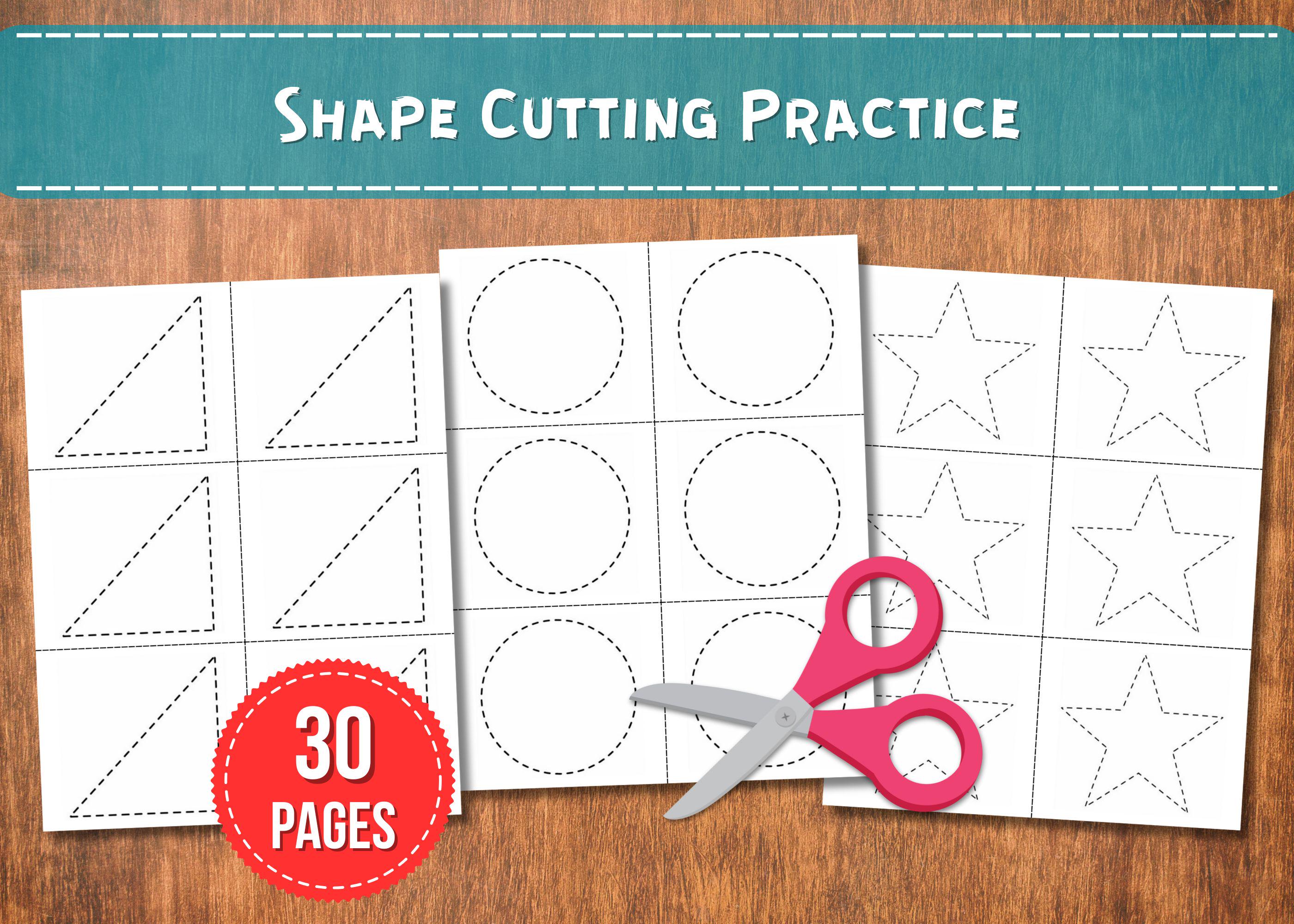 30 Shape Cutting Practice Printable Worksheets | Preschool Scissor ...