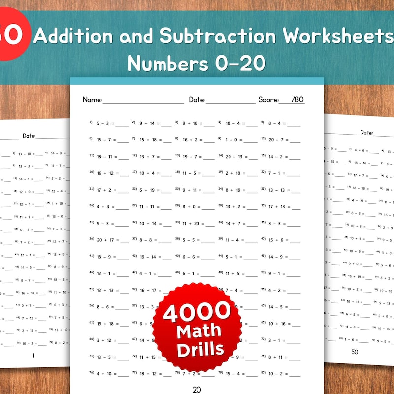 Subtraction Facts to 20 - Etsy
