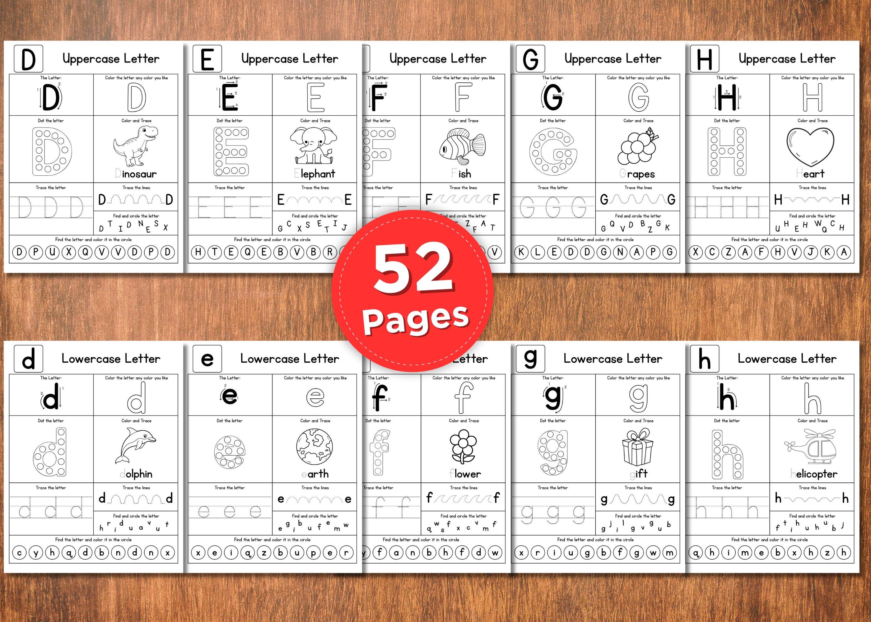 Alphabet Letter Worksheets Printable | 26 Uppercase + 26 Lowercase (52 ...