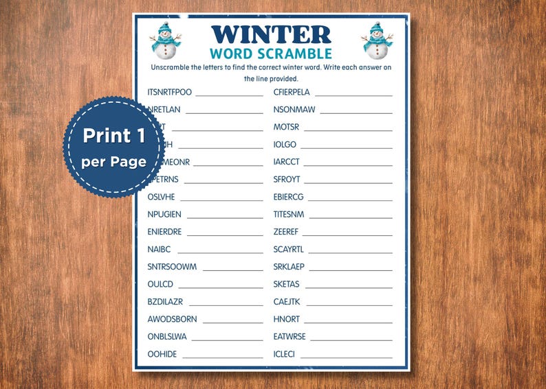 Winter Word Scramble Printable With Answers | Winter Vocabulary Game ...