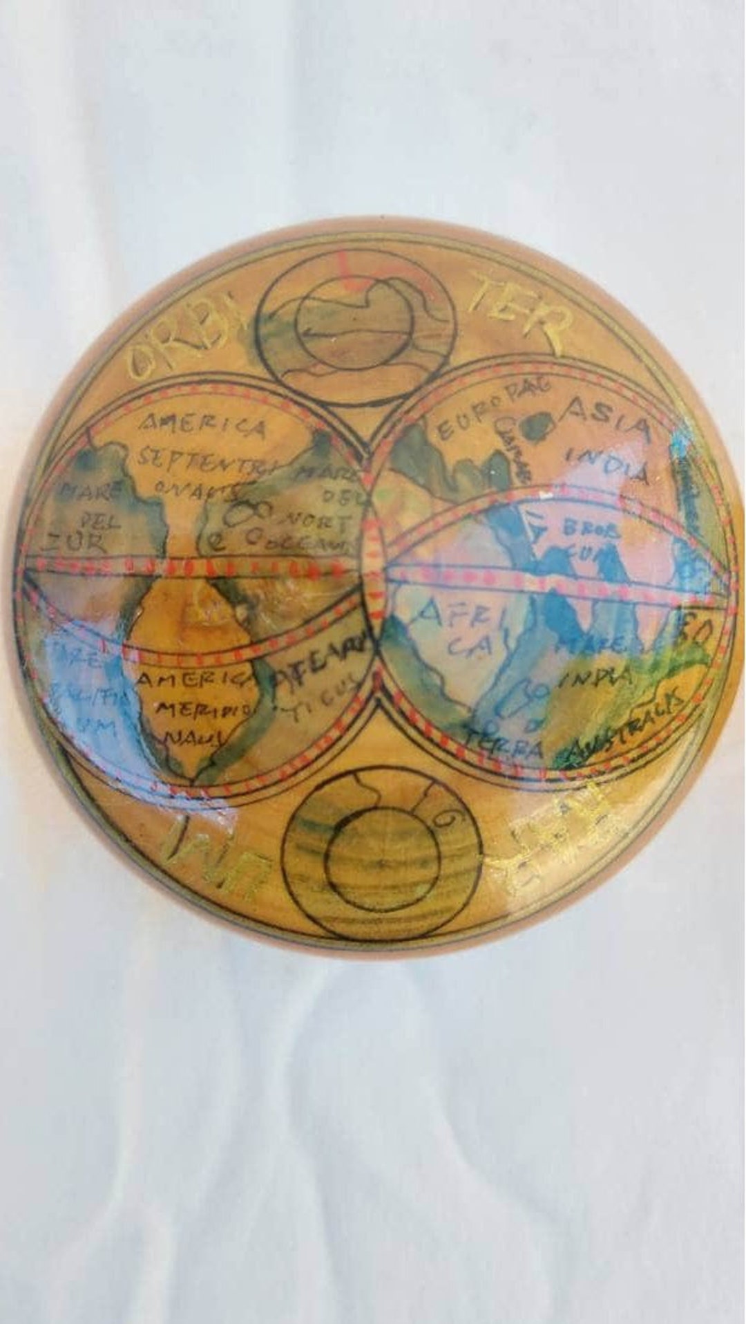 Vintage Old World Map Wood Box. Handpainted Globe Box Round Wood Box - Etsy