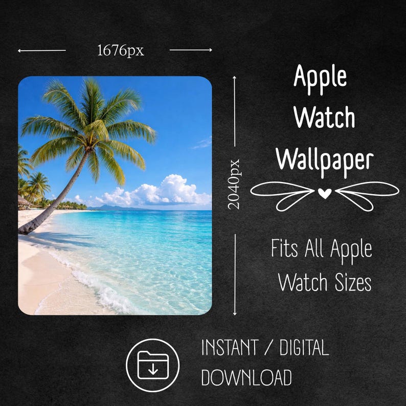 Tropical Beach Apple Watch Wallpaper, Palm Tree Ocean Smartwatch Face ...