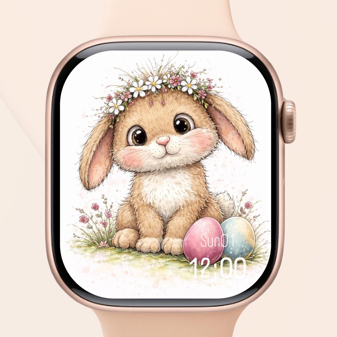 Watercolor Bunny Apple Watch Wallpaper – Floral Easter Design (digital ...