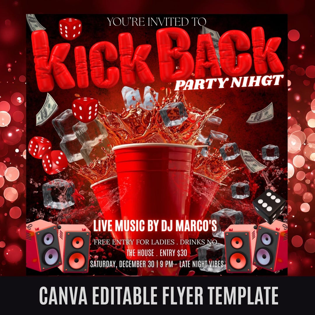 Kickback Party Flyer, Editable Club Invitation (canva Template) - Etsy