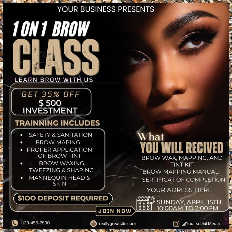 Brow Masterclass Flyer Template, Editable Eyebrow 1 on One Class Flyer ...