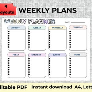 Editable Weekly Planner | Printable, Digital | Weekly Planner PDF ...