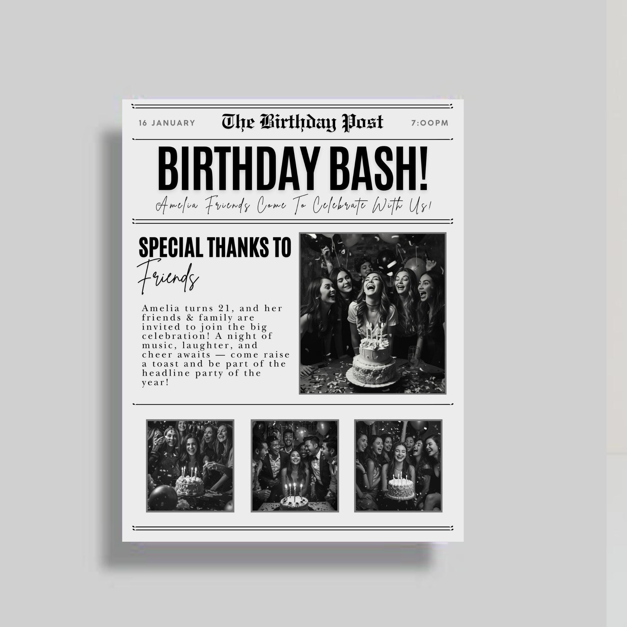 Canva Birthday Party Invite Newspaper Template, Editable Large Birthday ...