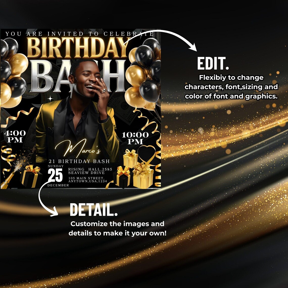 Men's Birthday Party Flyer, Club Event Invite, Pisces Birthday Bash ...