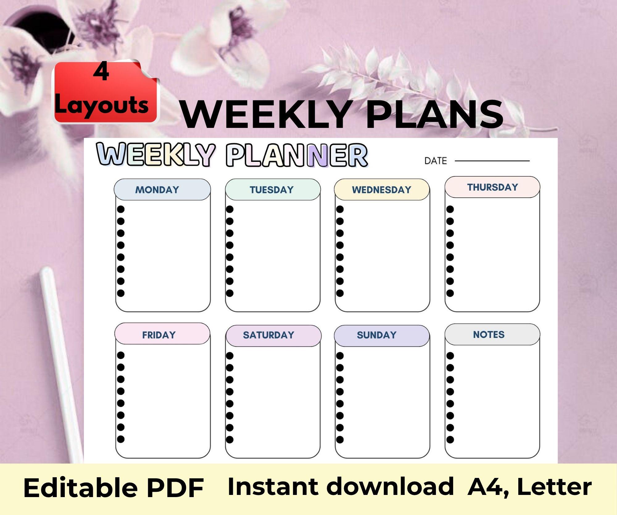 Editable Weekly Planner | Printable, Digital | Weekly Planner PDF ...