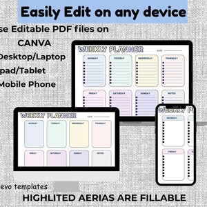 Editable Weekly Planner | Printable, Digital | Weekly Planner PDF ...