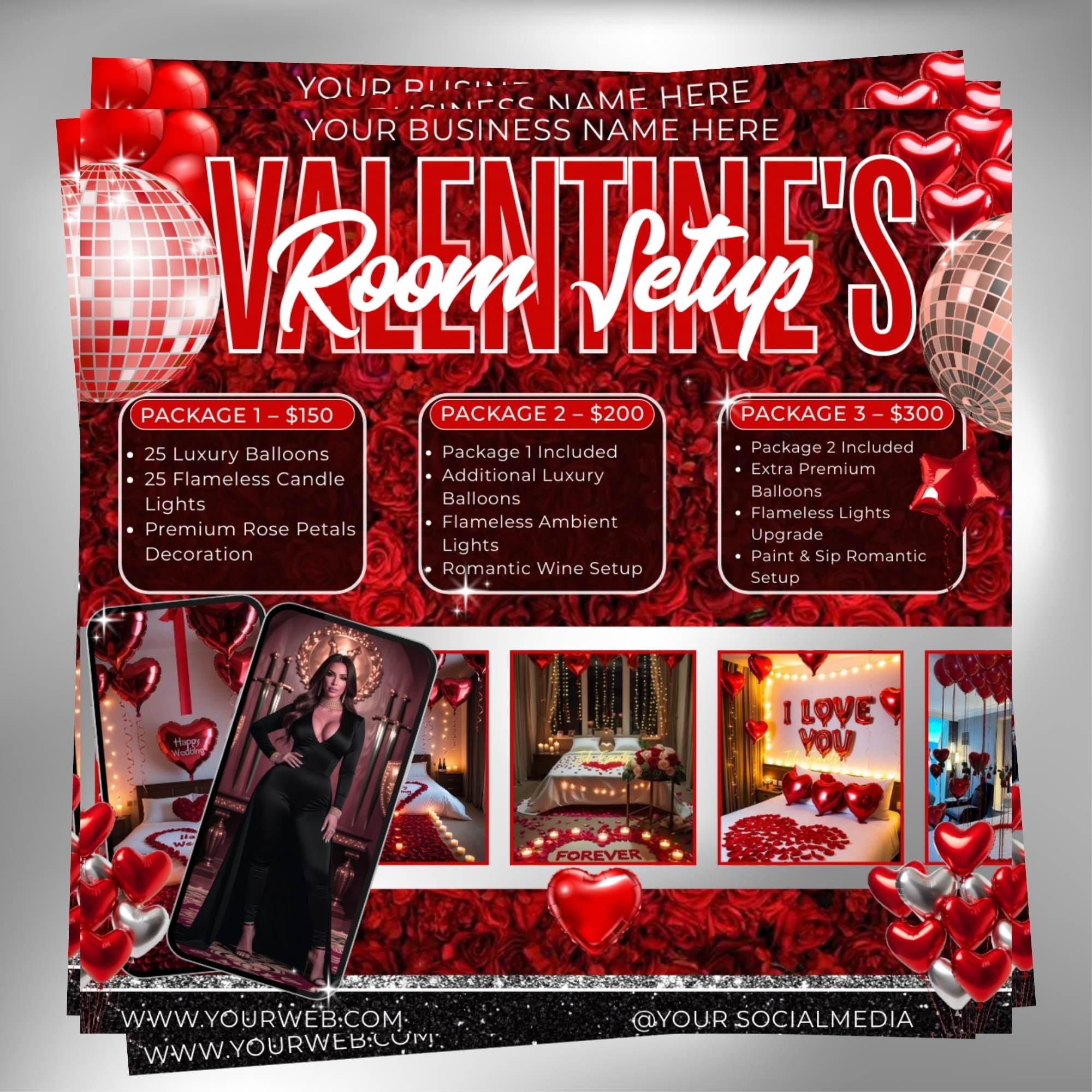 Valentines Room Setup Booking Flyer Template, Hotel Rooms Decoration ...