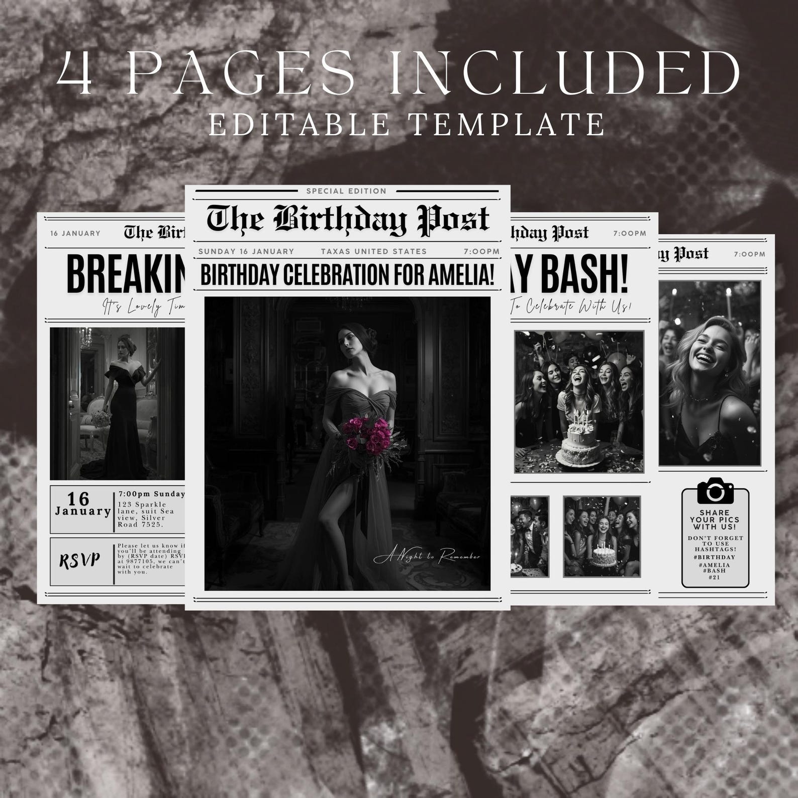 Canva Birthday Party Invite Newspaper Template, Editable Large Birthday ...
