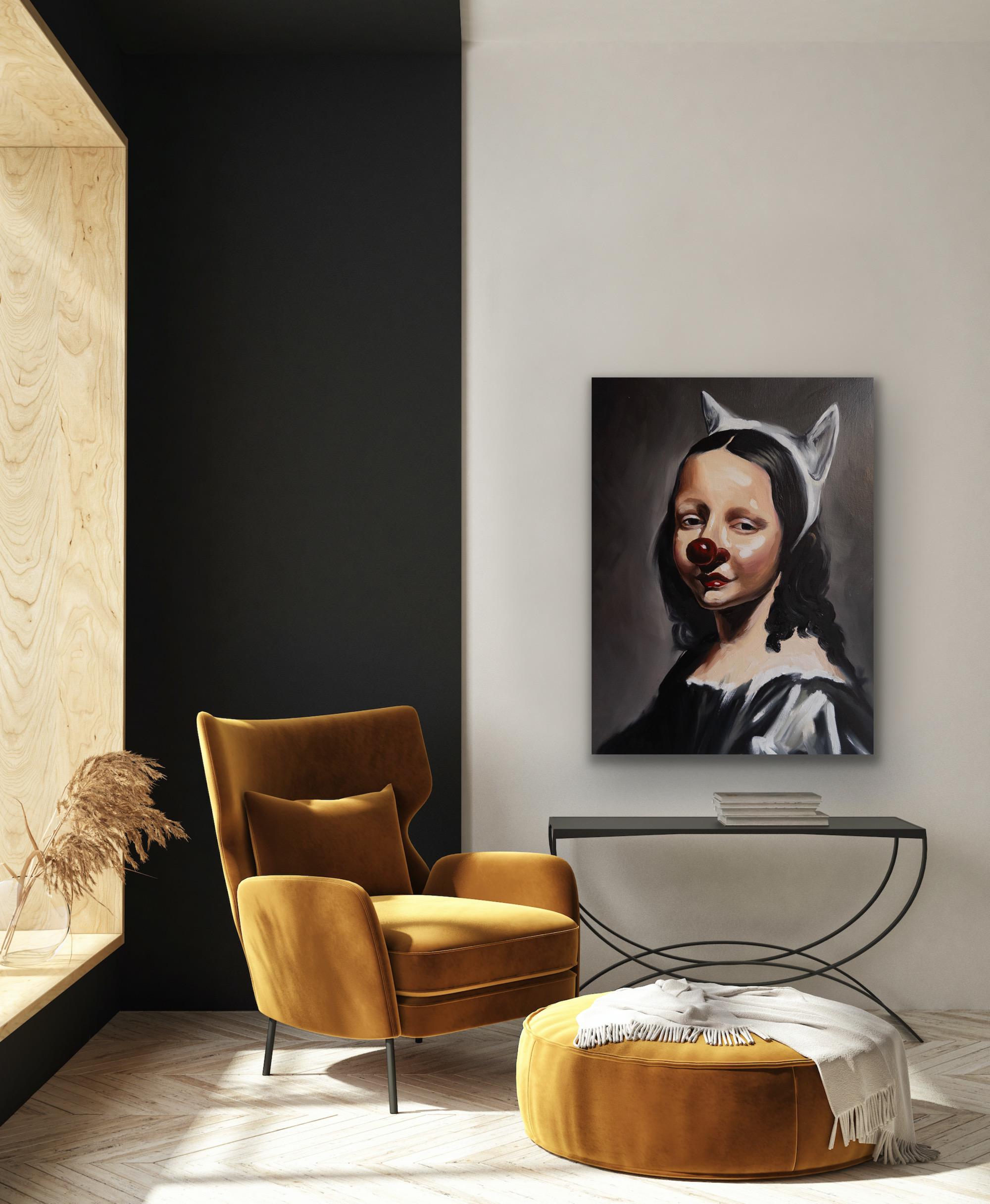 Mona Lisa Reimagined – Clown Nose & Cat Ears Oil Painting | Whimsical ...