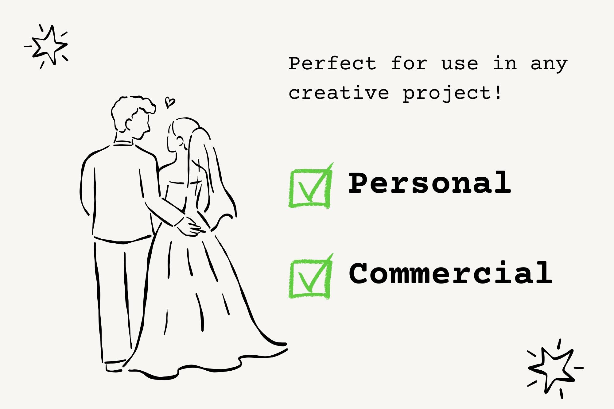 Hand Drawn Bride and Groom SVG Clipart, Whimsical Wedding Couple ...