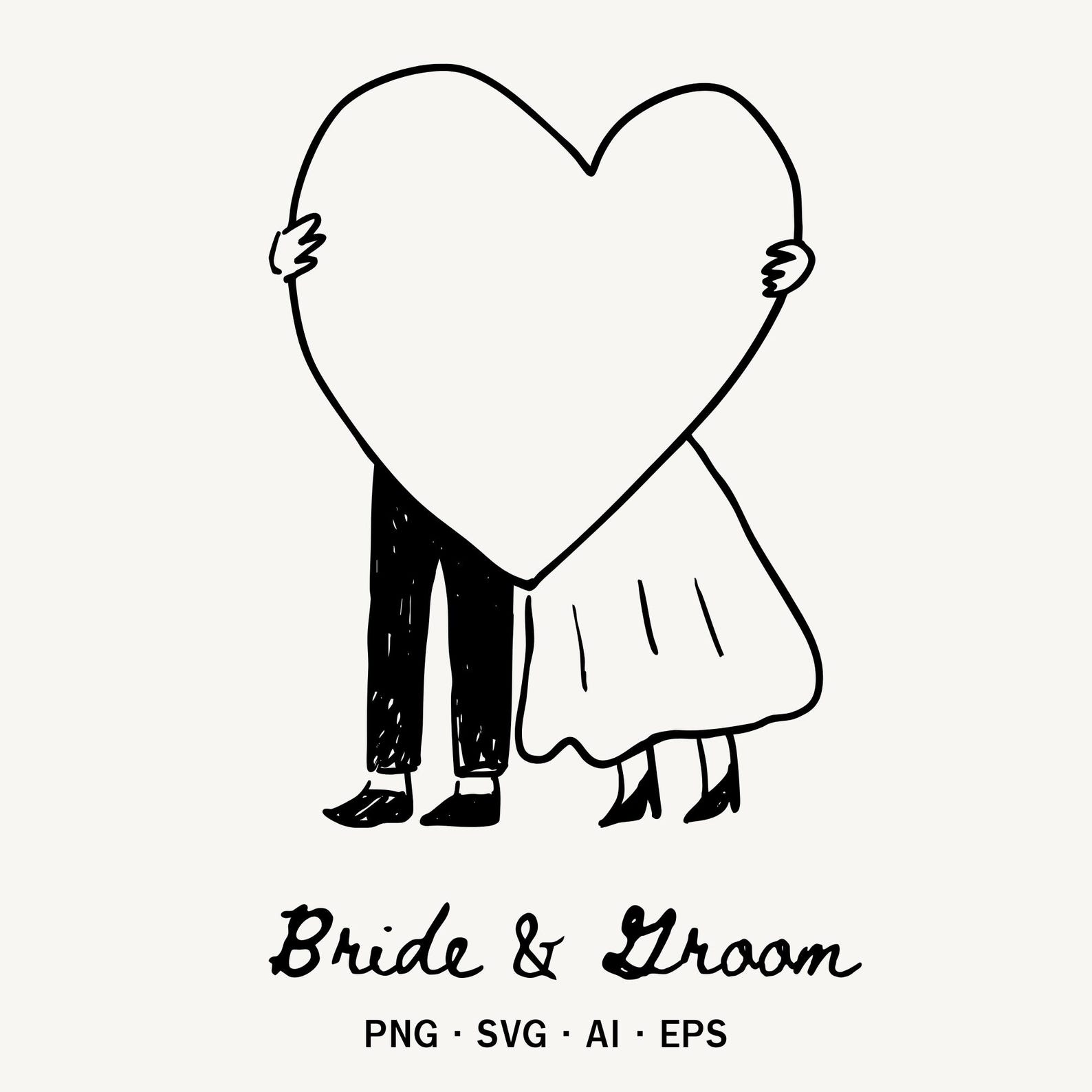 Hand Drawn Bride and Groom SVG Clipart, Whimsical Wedding Illustration ...