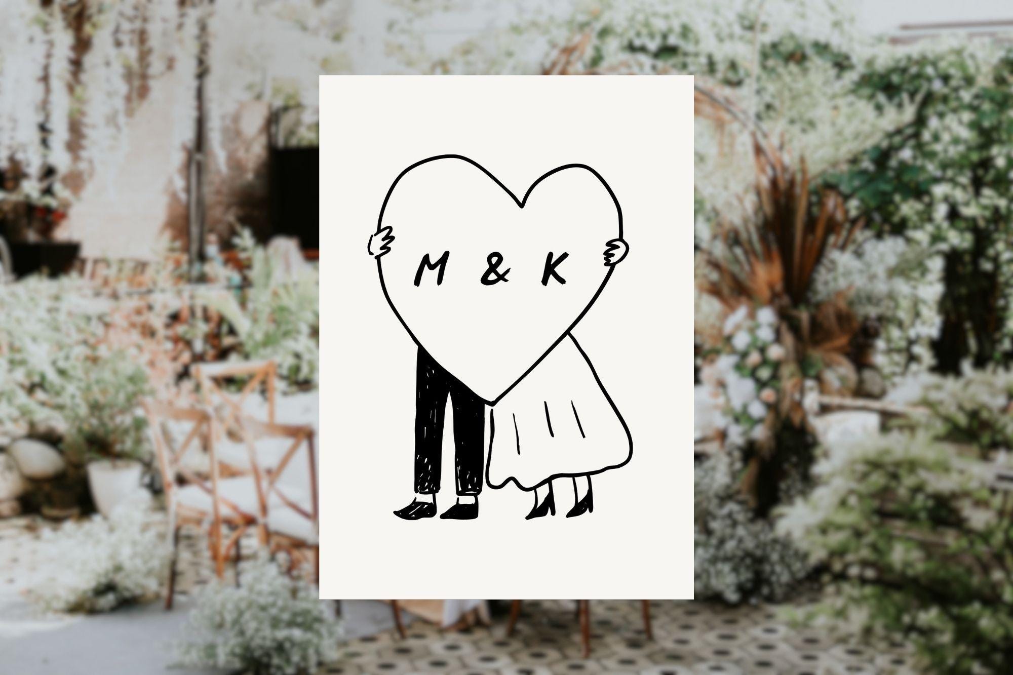Hand Drawn Bride and Groom SVG Clipart, Whimsical Wedding Illustration ...