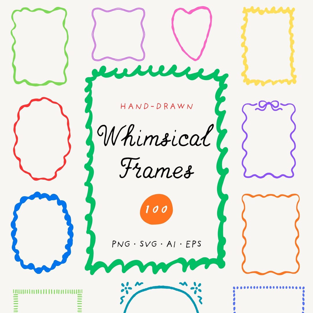 Whimsical Frames Clipart Bundle – 100 Hand Drawn Doodle Borders (svg ...