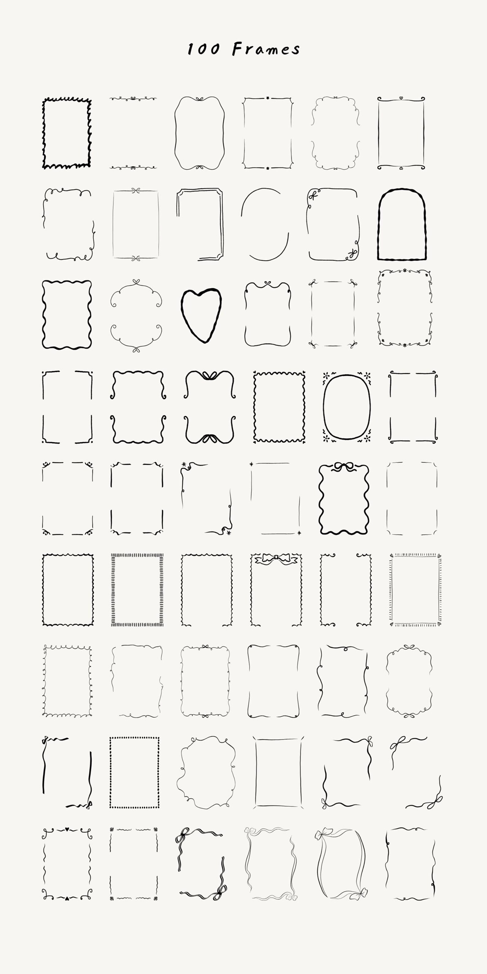 Whimsical Frames Clipart Bundle – 100 Hand Drawn Doodle Borders (svg ...