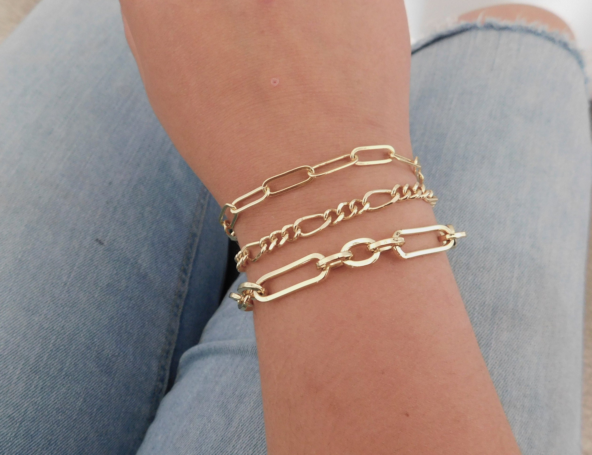 18K Gold Filled Chain Link Bracelet: Paperclip, Figaro, Fancy - Etsy