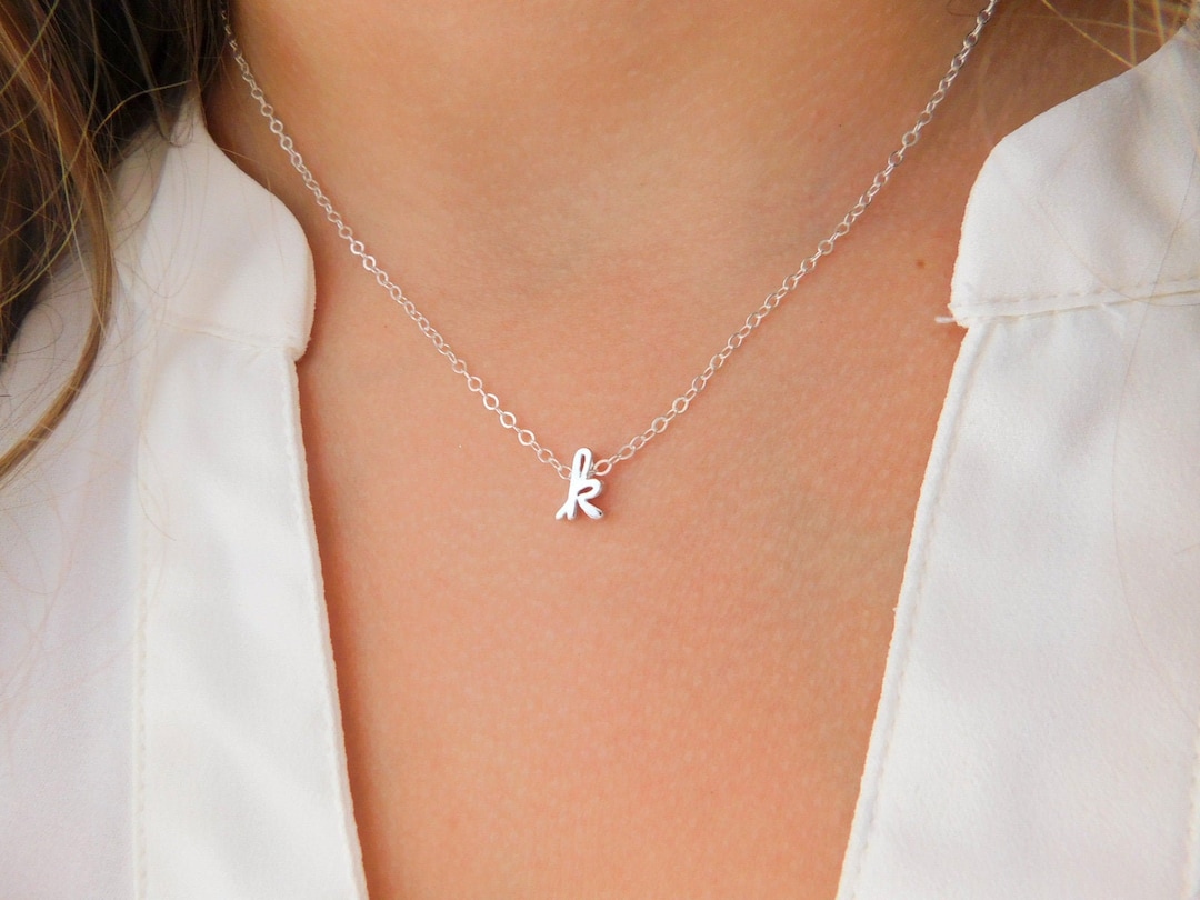 Cursive Initial Necklace, Lower Case Initial Jewelry, Tiny Letter ...