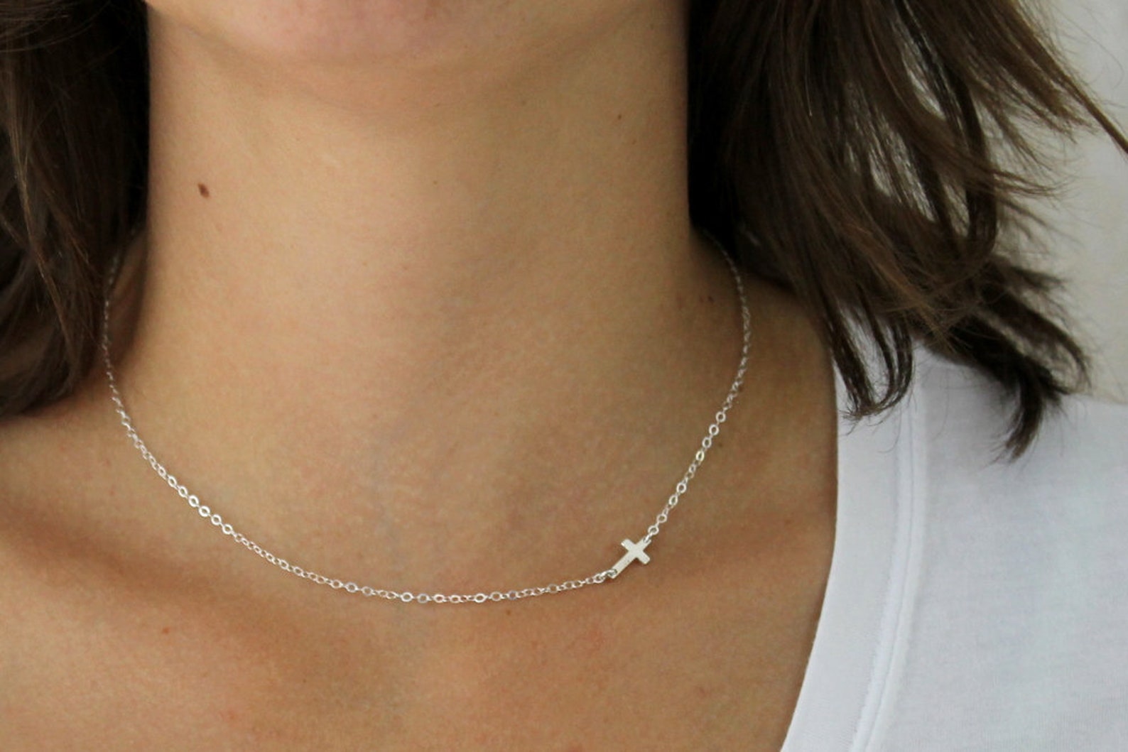 Sideways Cross Necklace Cross Necklace Women Silver Cross | Etsy