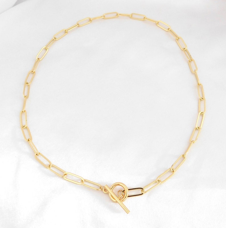 Gold Toggle Clasp Choker, Paperclip Chain Necklace, T-bar Chain Link ...