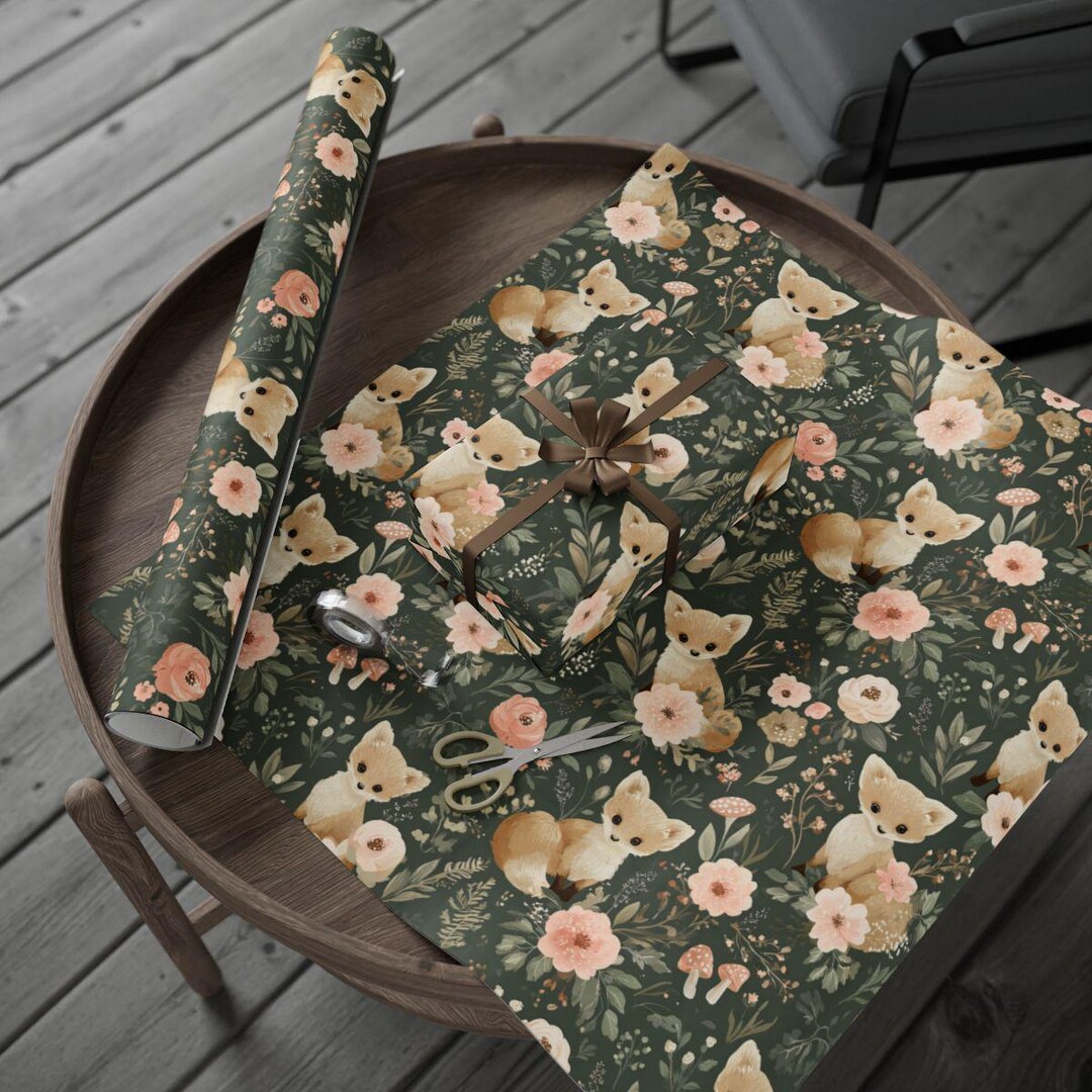 Floral Fox Wrapping Paper, Botanical Woodland Gift Wrap - Etsy