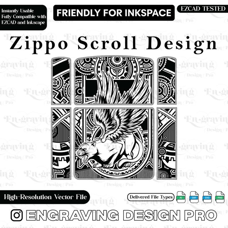 Zippo Lighter Scroll Engraving Design | Laser Engraving Vector| Digital ...