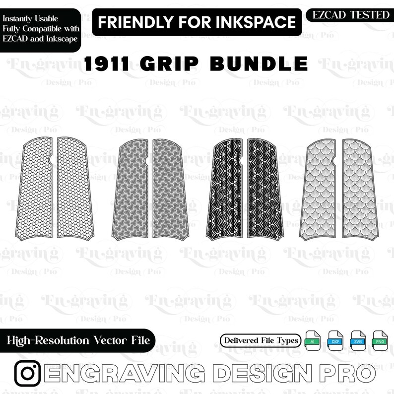 Colt 1911 Grip Scroll Design Bundle | 13 in 1 Laser Cut Vector SVG PNG ...