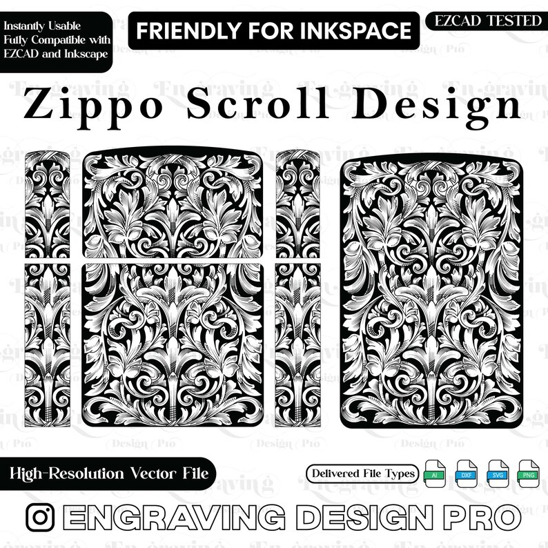 Zippo Lighter Scroll Engraving Design | Laser Engraving Vector| Digital ...