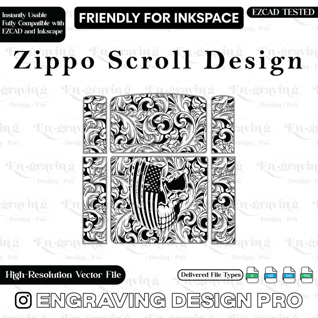 Zippo Lighter Scroll Engraving Design | Laser Engraving Vector| Digital ...