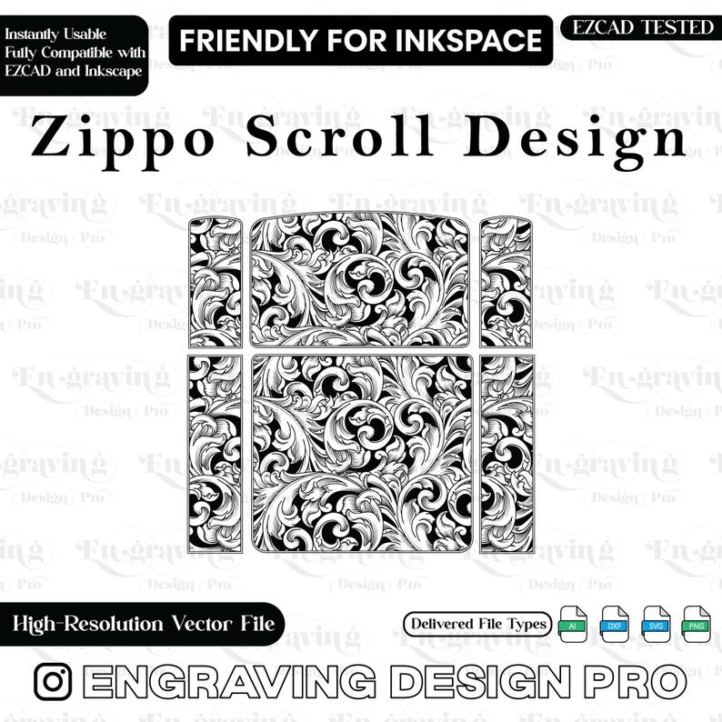 Zippo Lighter Scroll Engraving Design | Laser Engraving Vector| Digital ...