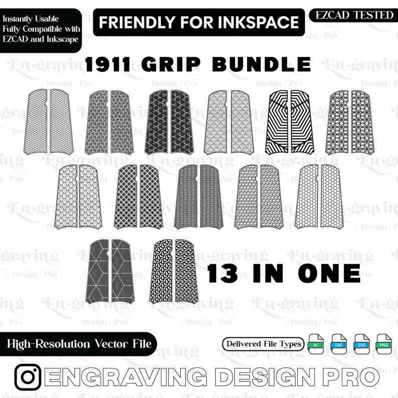Colt 1911 Grip Scroll Design Bundle | 13 in 1 Laser Cut Vector SVG PNG ...