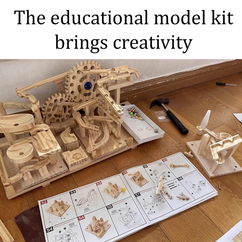 Wooden Assemble Marble Race Track Perpetual Motion Ball Run Tray Kit ...