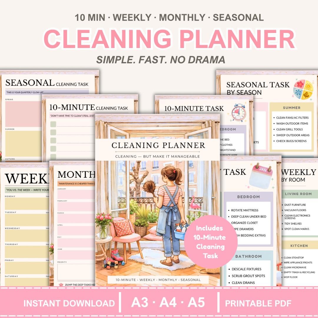 Cleaning Planner Printable PDF A3 A4 A5 | Editable Home Cleaning System ...
