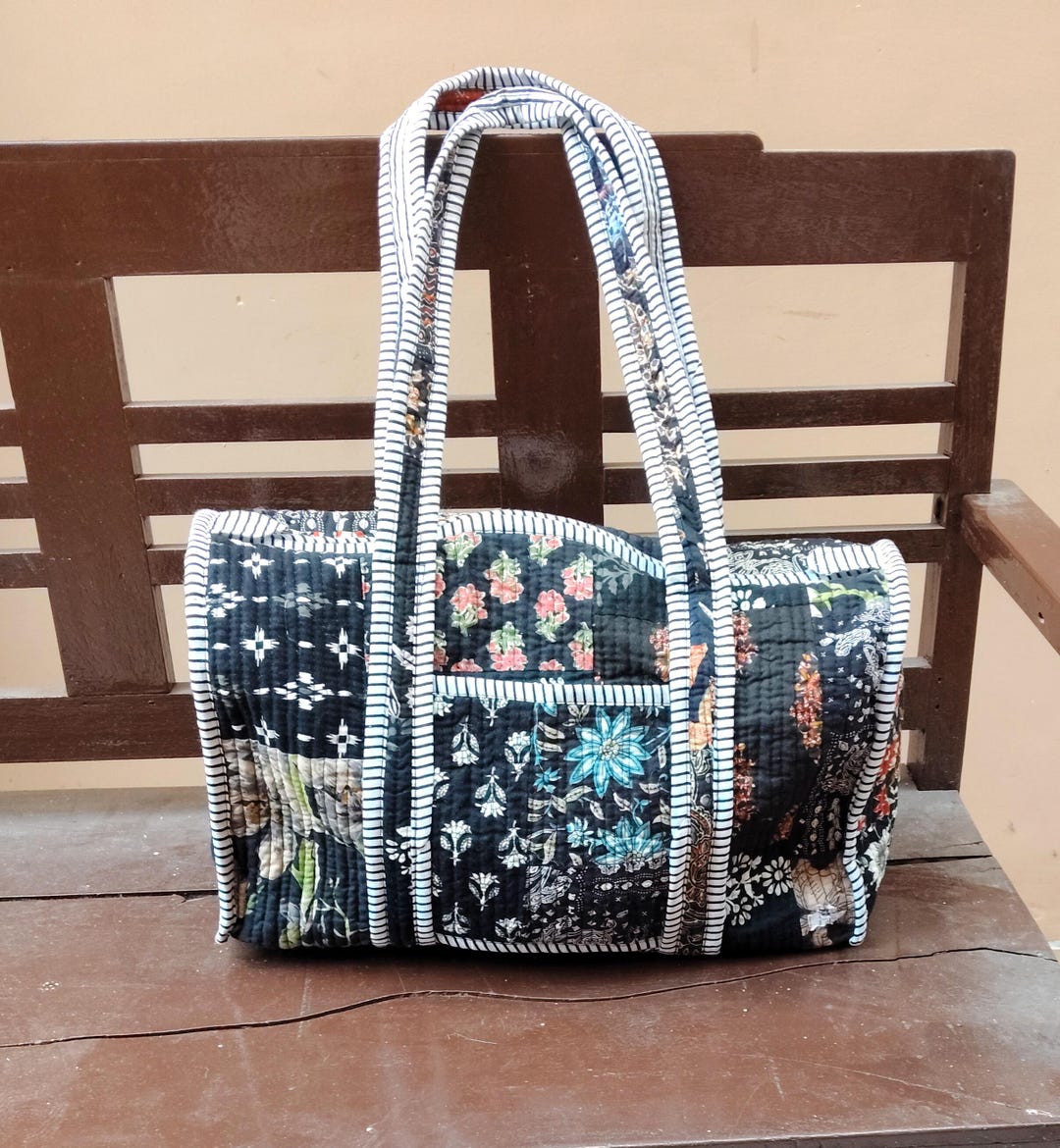 Quilted Patchwork Duffle Bag : Floral Reversible Cotton Bag - Etsy