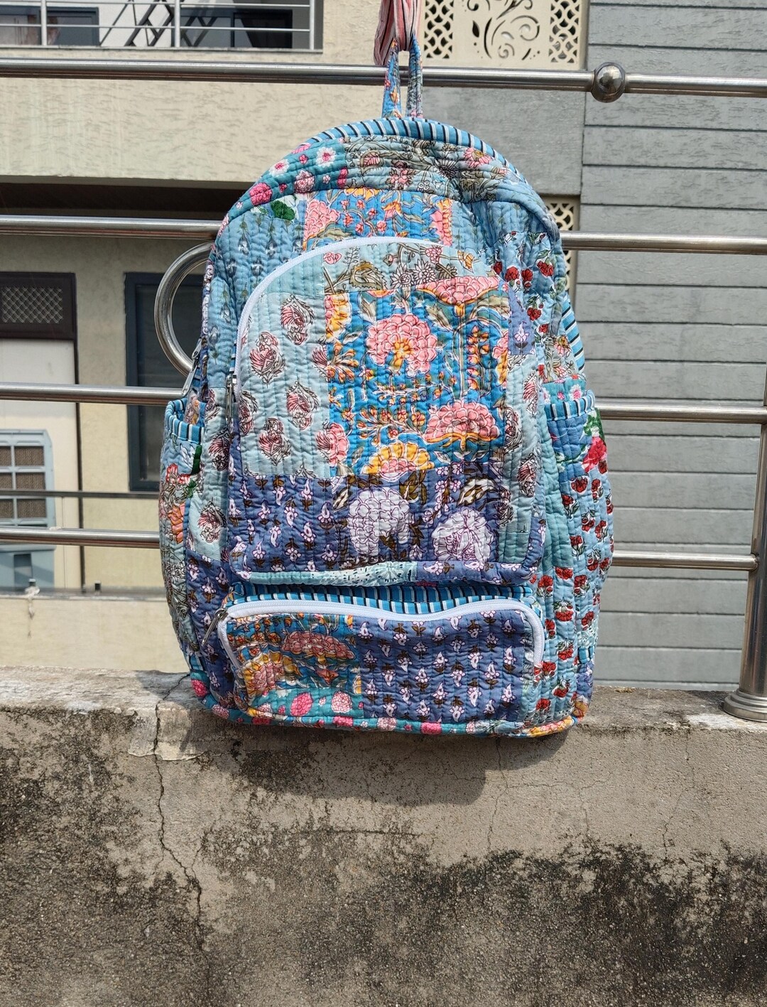 Indian Patchwork Quilted Cotton Backpack: Travel, School, or Leisure - Etsy